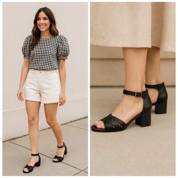 Anthropologie | Shoes | Seychelles Woven Block Heel Sandals 65 Black ...